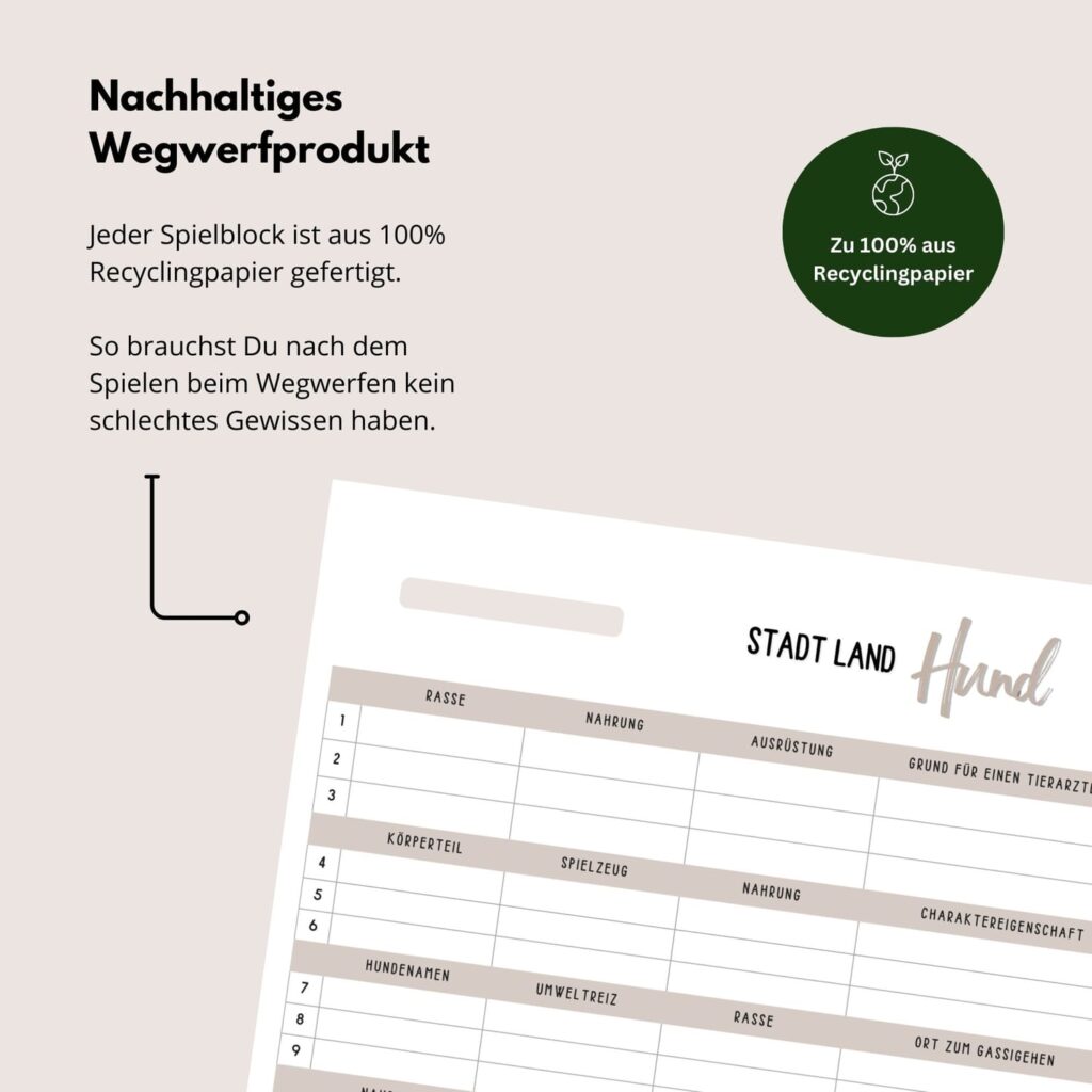 Stadt Land Hund Spielblock DIN A4 - rabaukenglueck